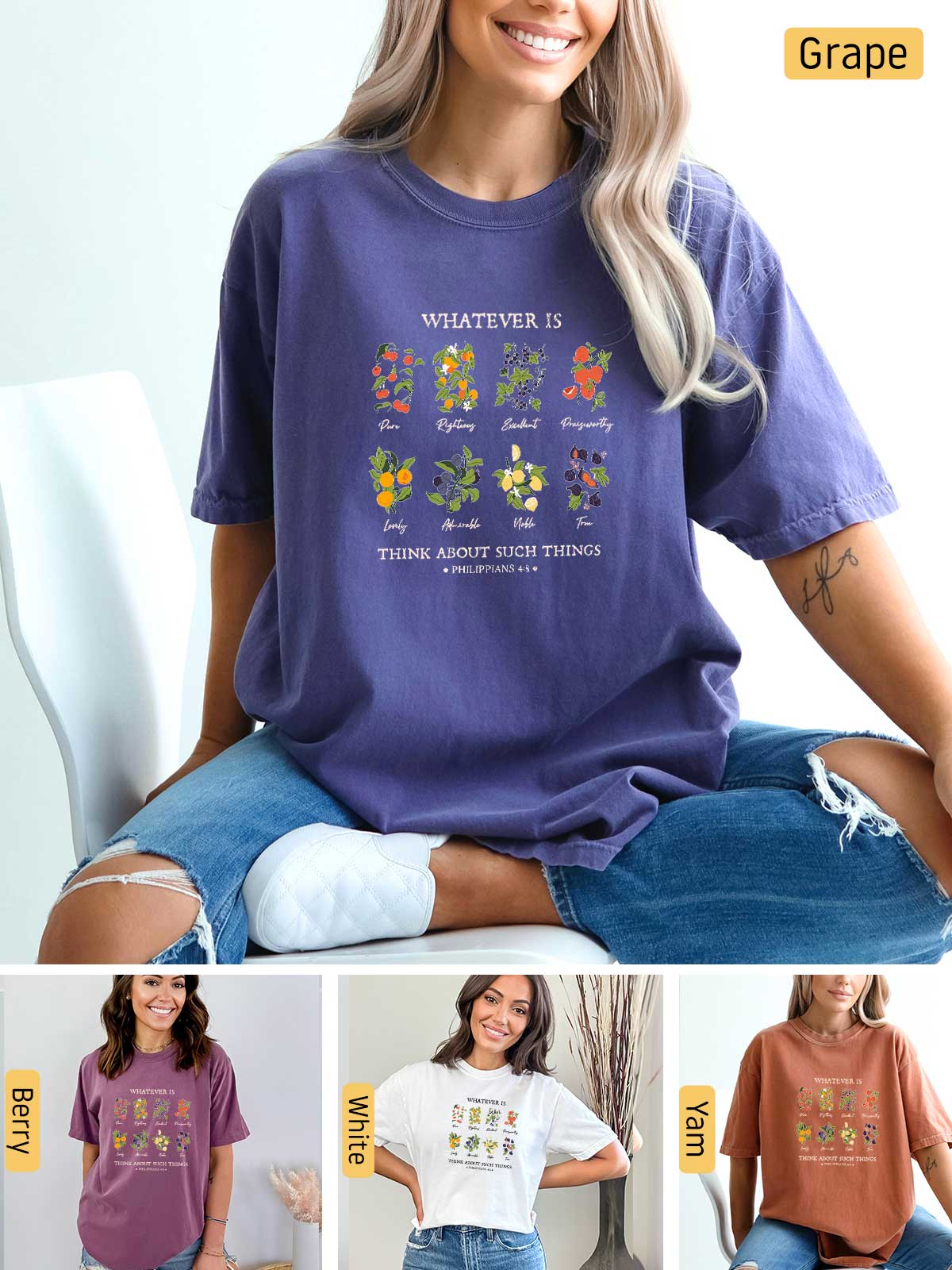 Think About These Things - Philippians 4:8 - Medium-weight, Unisex T-S